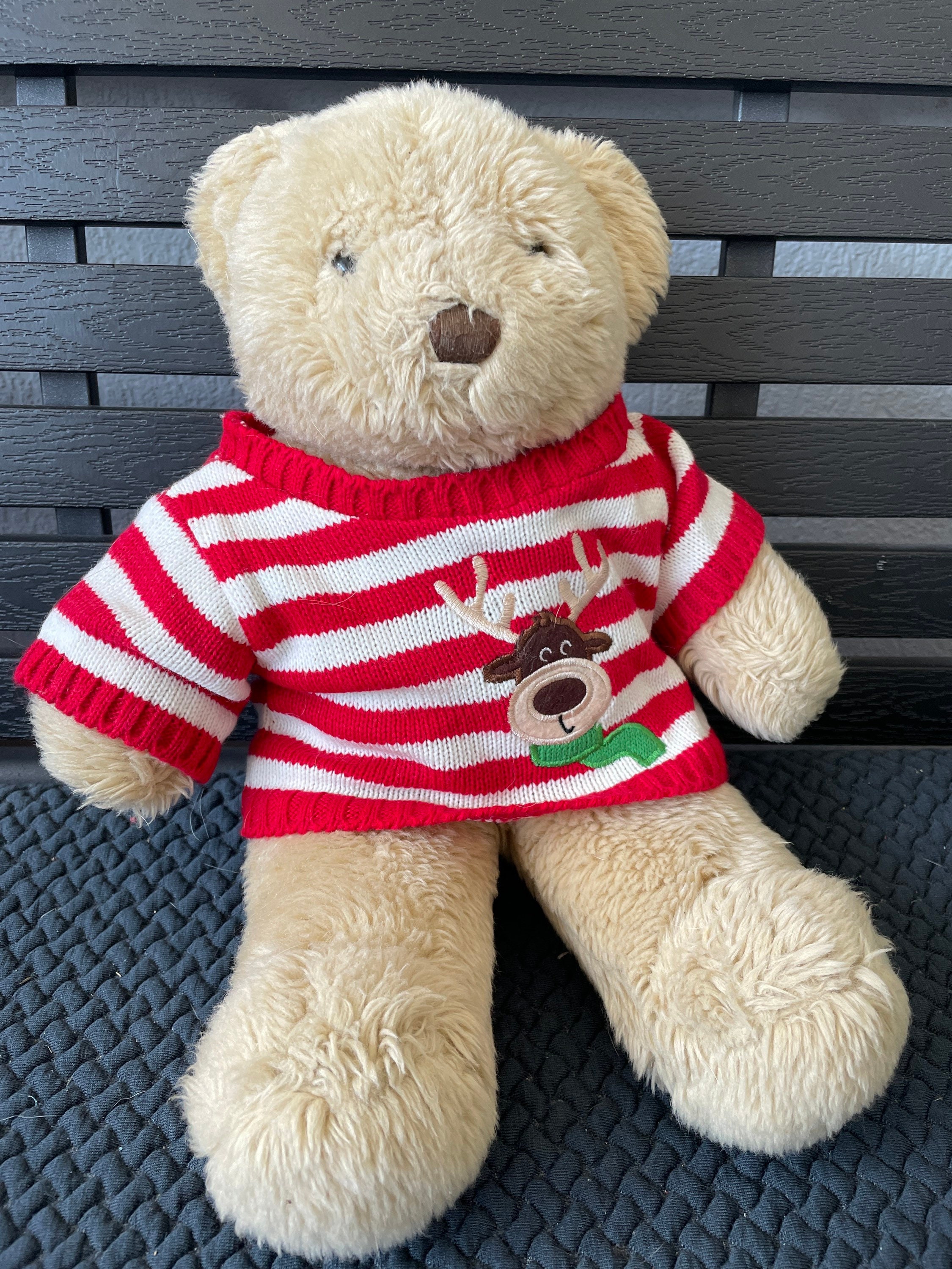 Build A Bear Workshop Cute Teddy Bear Wearing Red Christmas Sweater ...