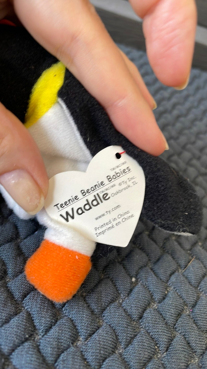 Ty Rare 1993 Teenie Beanie Babies Waddle the Penguin Plush Stuffed Toy ...