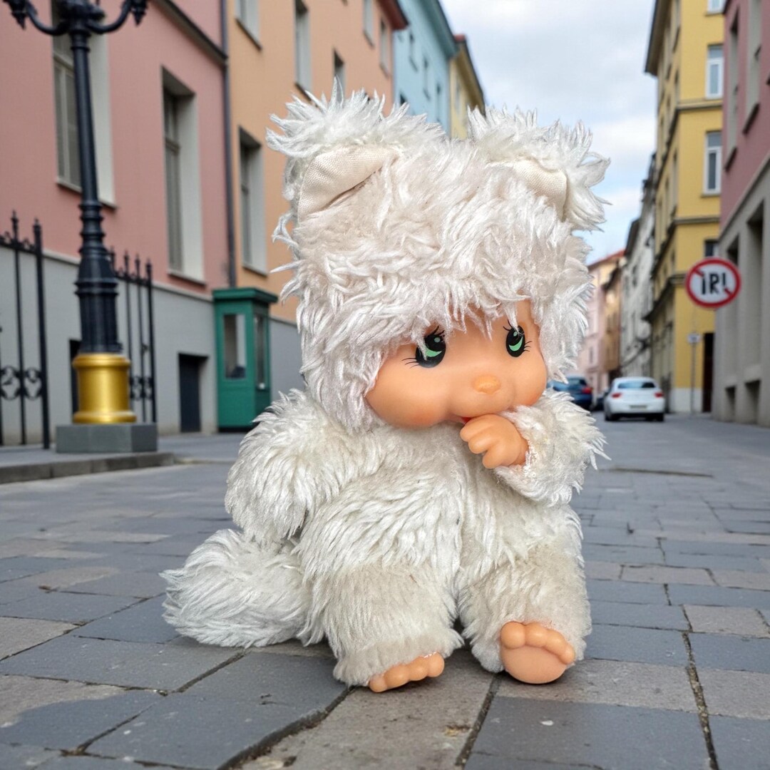 Adorable Nyamy Washino Japaneese Plush White Kitty Monchhichi Plush Toy ...