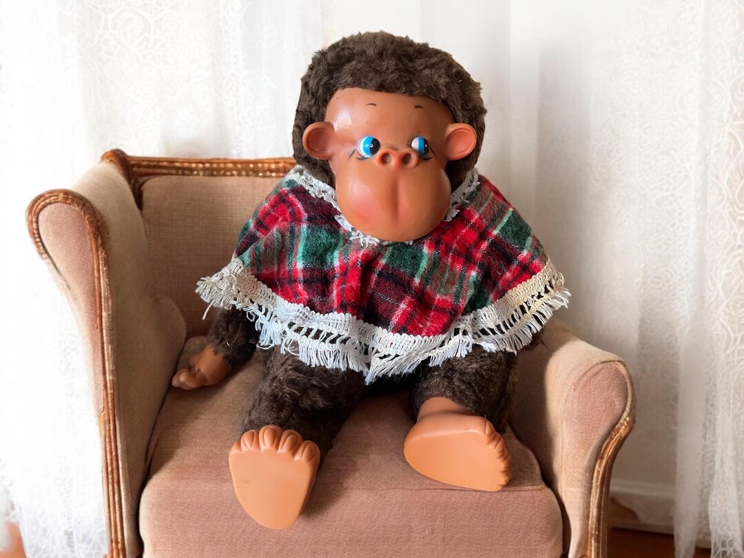 Rare Vintage Gorilla Rubber Face Monkey LARGE Doll Toy Wearing Poncho ...
