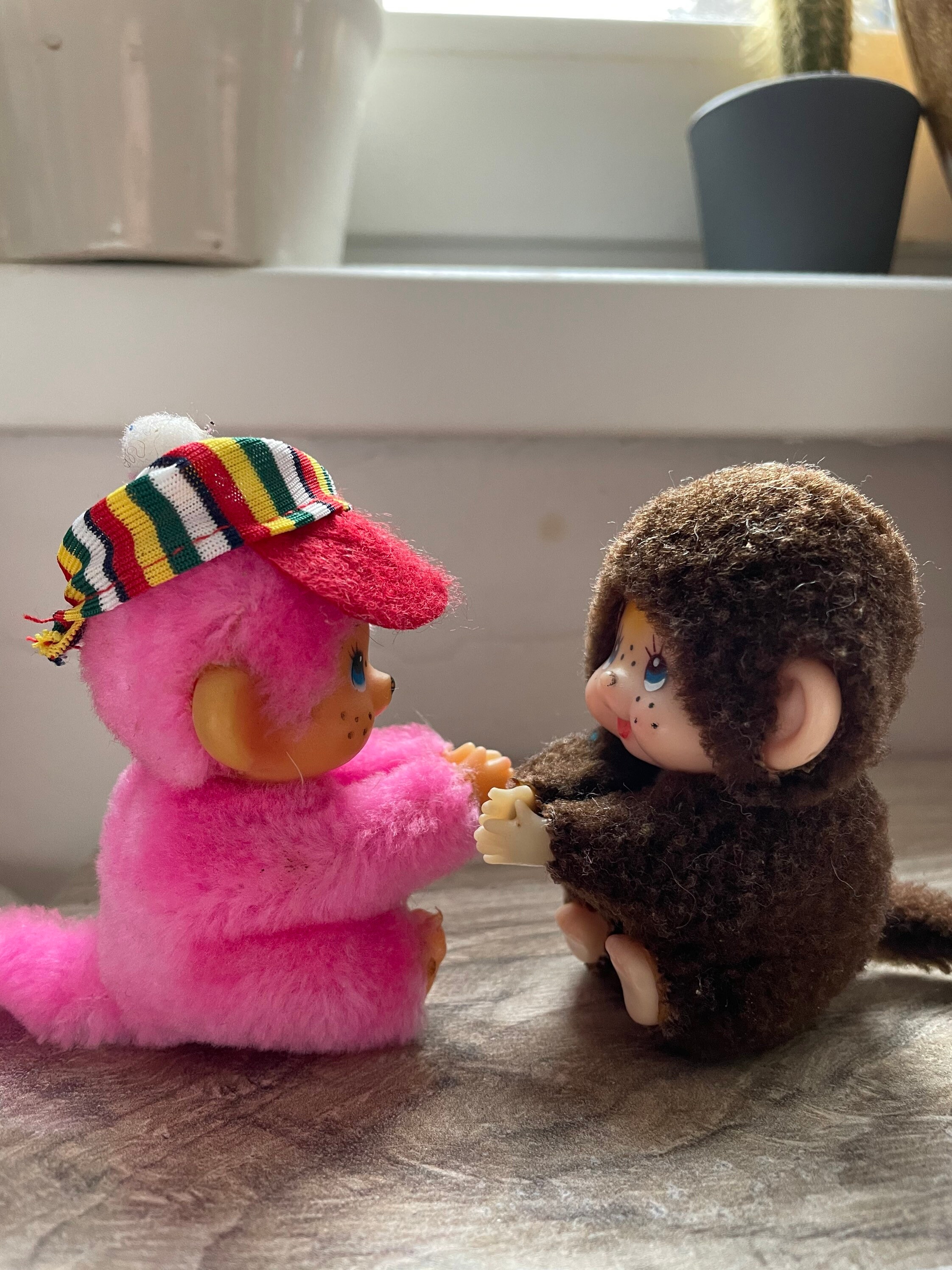 Set of Two 90s Monchhichi Mini Clip on Hugger Toy Pink With a Hat and ...