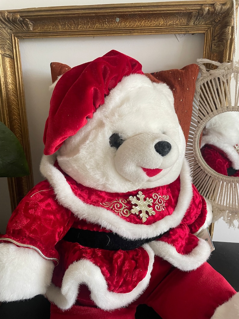 2001 Snowflake White Large Teddy Bear Christmas Suit and Hat 59 Cm/ 23 ...