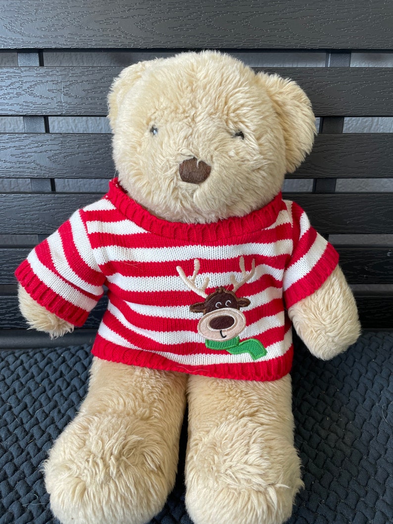 Build A Bear Workshop Cute Teddy Bear Wearing Red Christmas Sweater ...