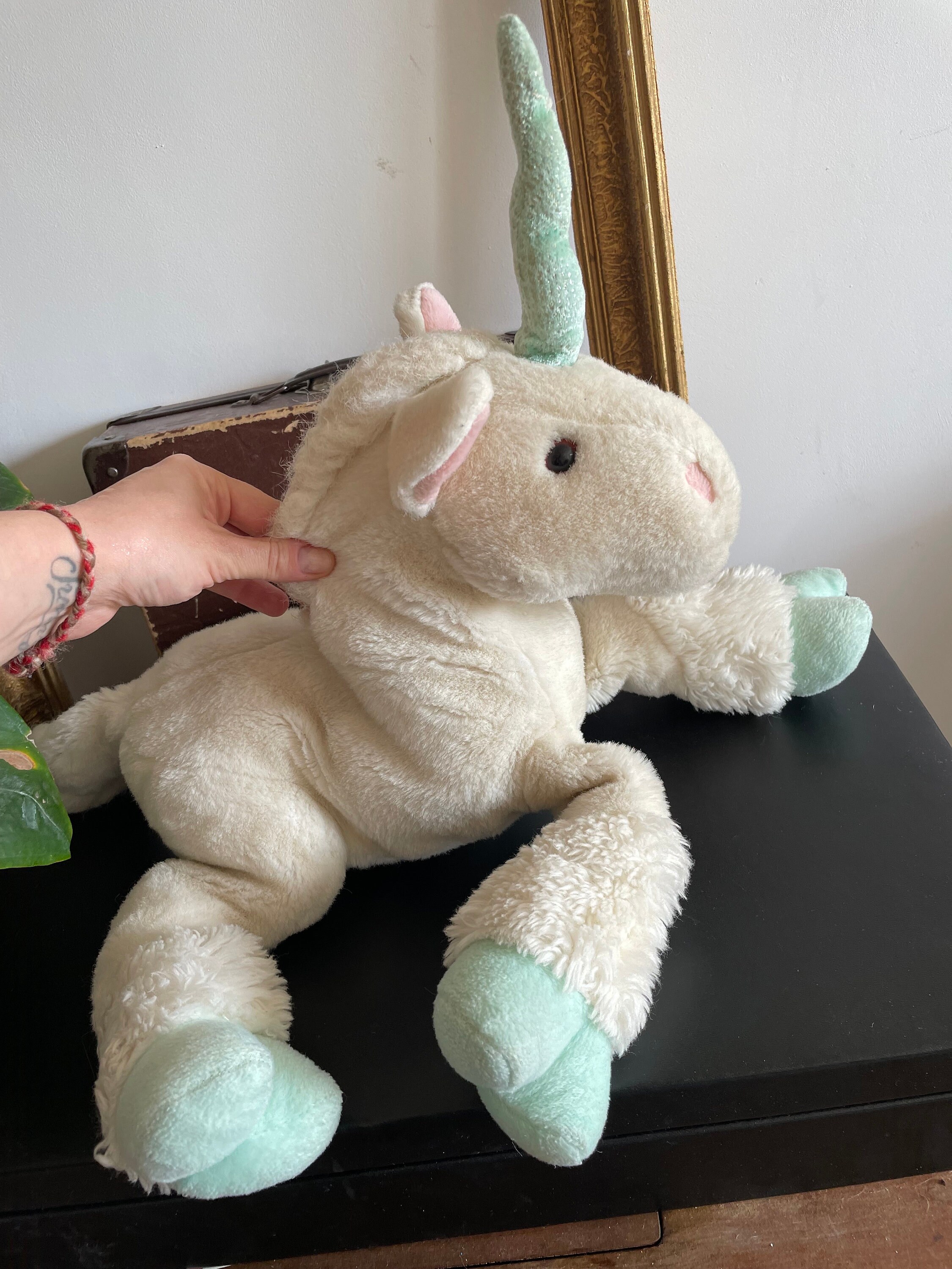 Unicorn Vintage Stuffed Plush Toy Glass Eyes White Horn Size 38 Cm / 15 ...