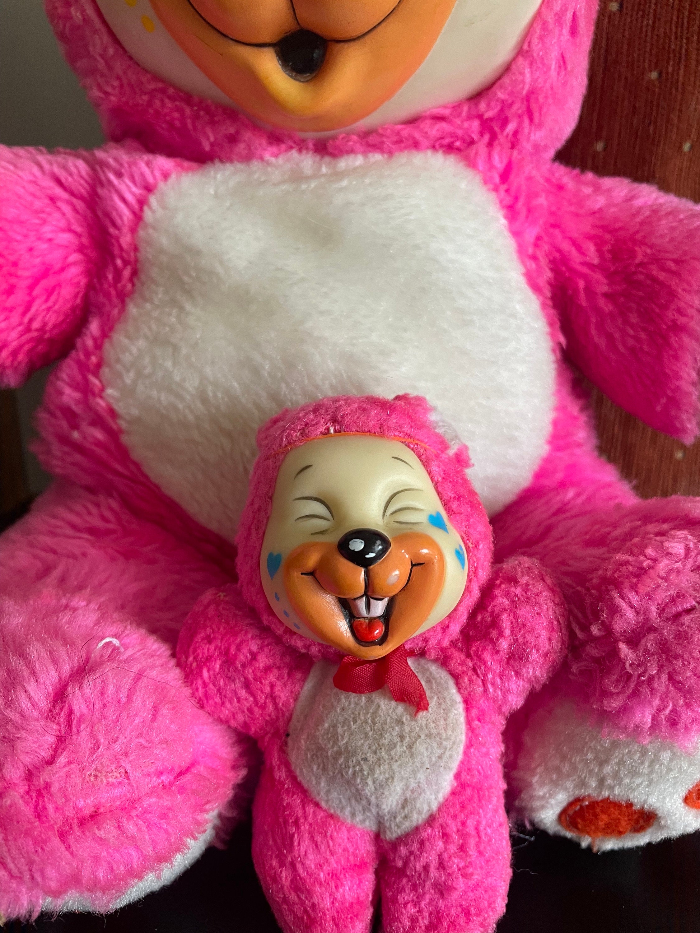 Very RARE 70s 80s Puppy Surprise Pink Dog / Teddy Bear Rubber Face With ...