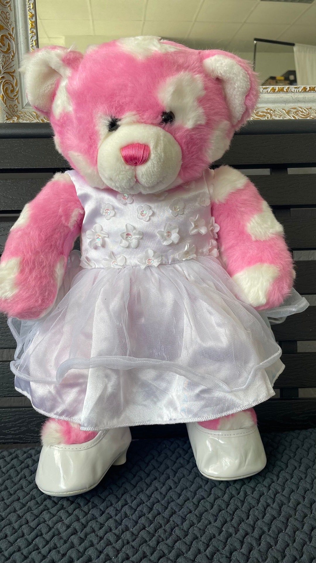 Build A Bear Workshop Rare Vintage Pink White Dressed Teddy Bear ...