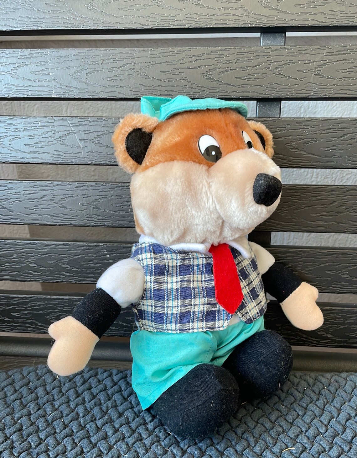 Vintage Teddy Bear , Enot Plush With Suit Green Cap and Pants and Red ...