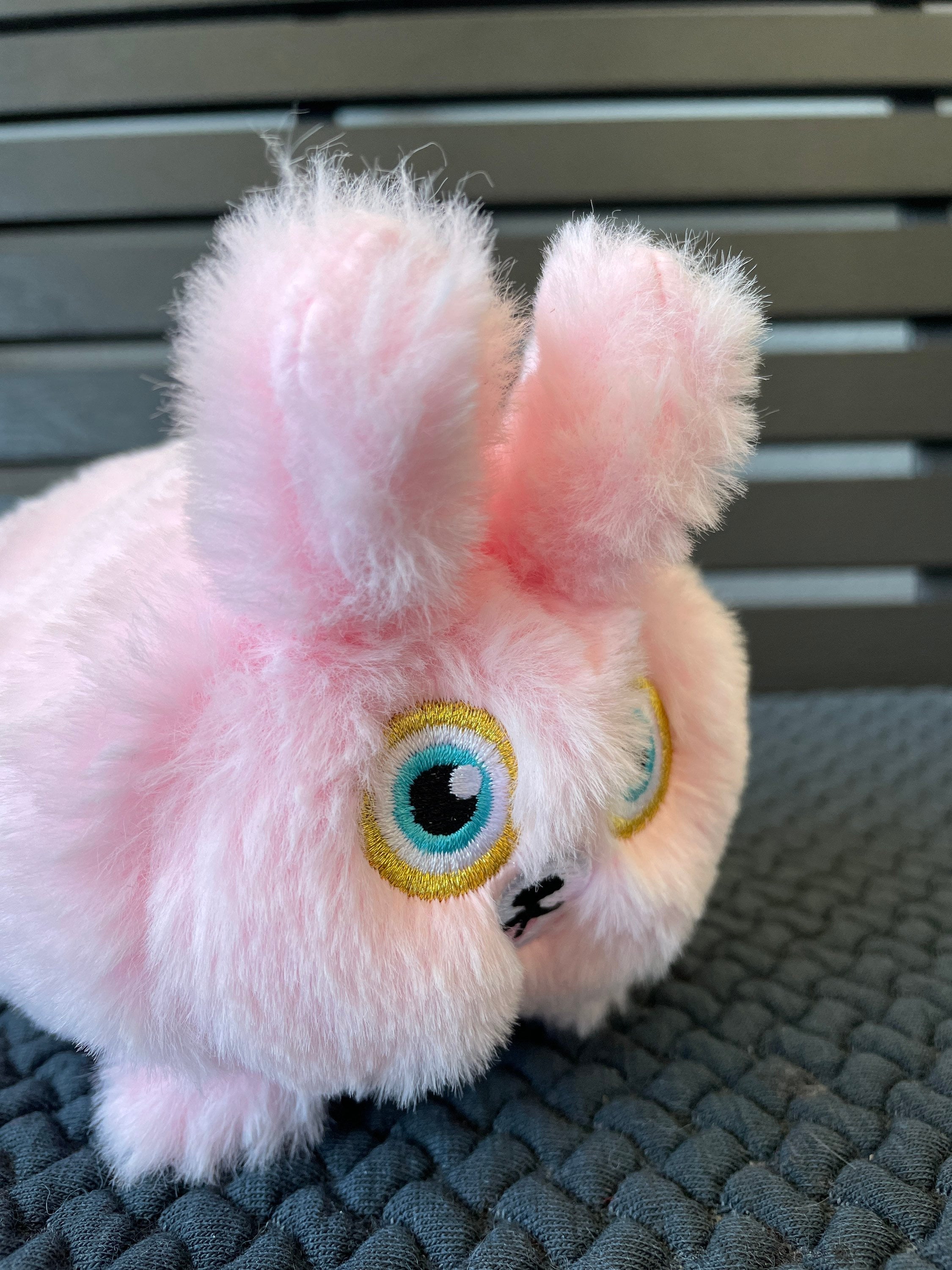 Cute Pink Fluffy Rabbit Big Blue Eyesplush Supersoft Stuffed Toy Easter ...