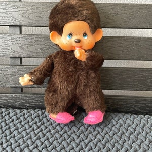 Vintage Monchhichi Brown Blue Eye Thumb Pacifier Plush Stuffed Toy Size ...