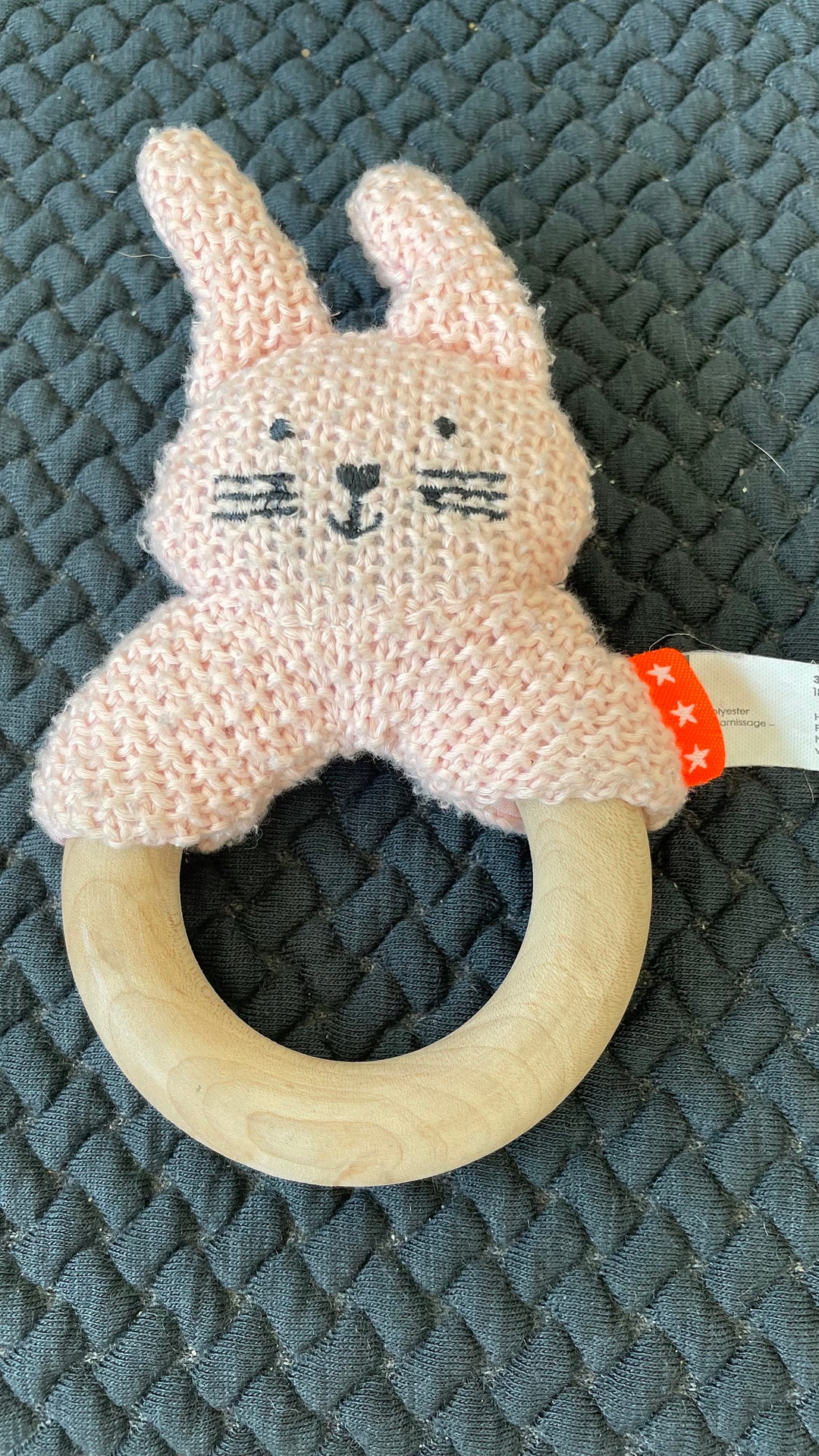 Cute Light Pink Crochet Wood Baby Rabbit Bunny Rattle 16cm/ 6”, Baby ...