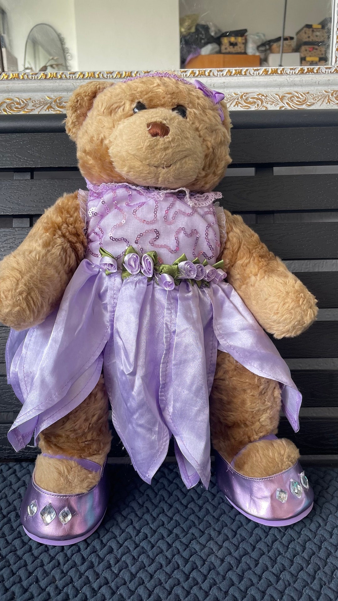 Vintage Build A Bear Workshop Brown Dressed Teddy Bear Purple Dress and ...