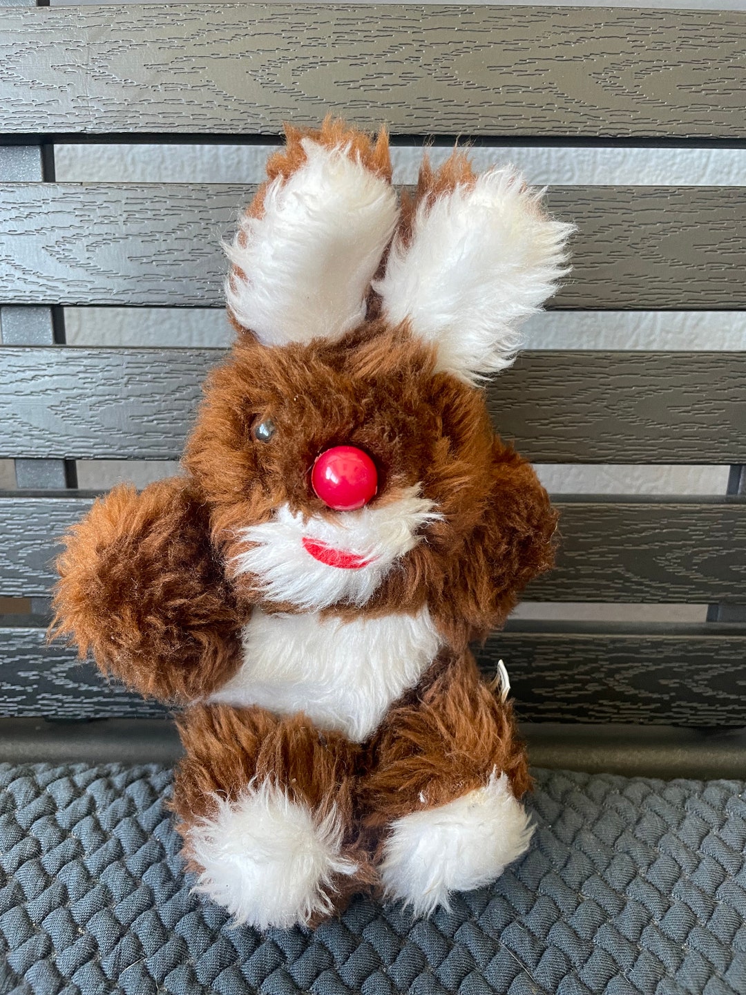 Vintage Rare 80s Brow Rabbit Red Nose Stuffed Animal Plush Toy Rabbit ...