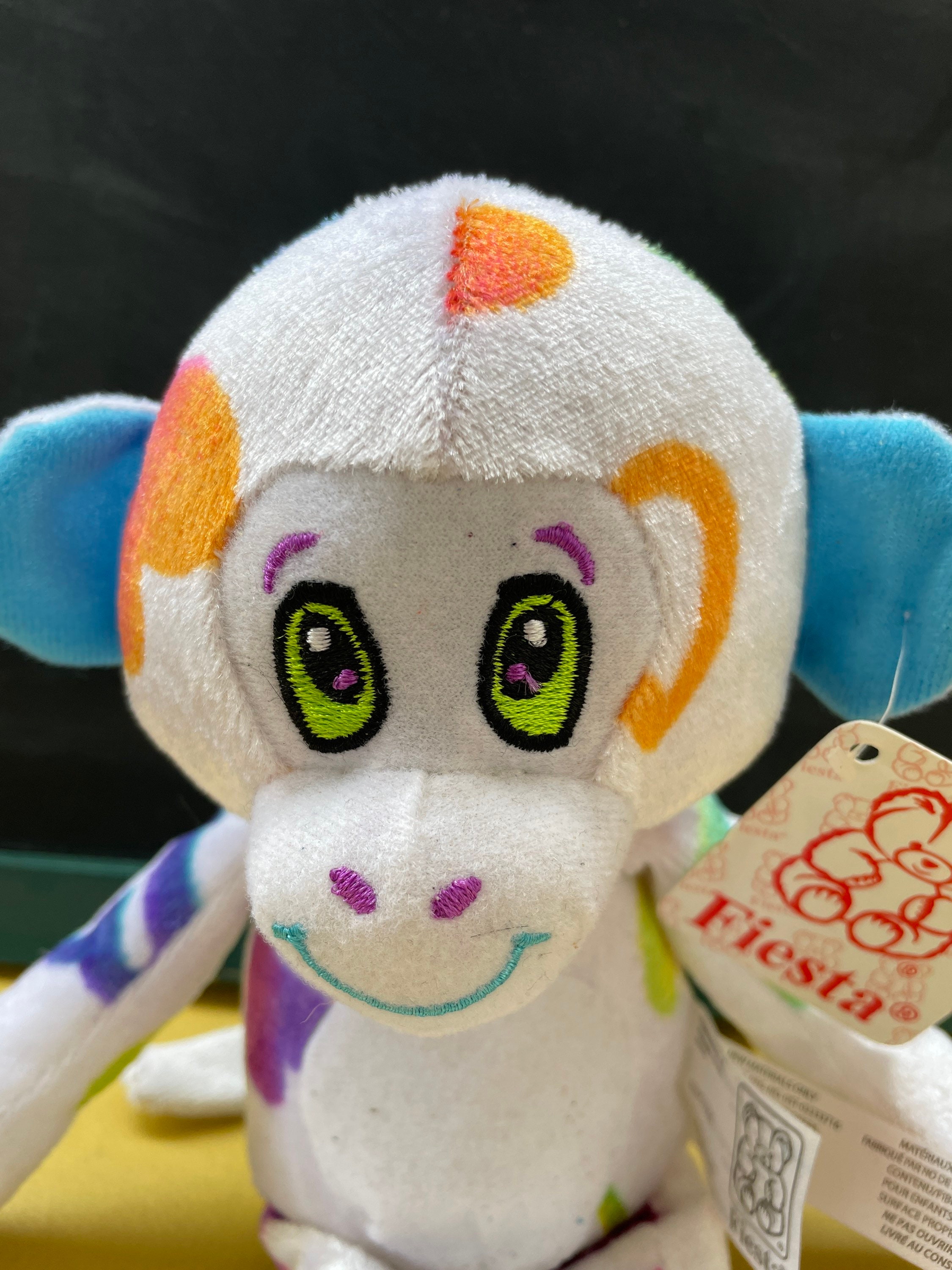 Rare Fiesta Multicolor Rainbow Colors Monkey Blue Ears Stuffed Animal ...