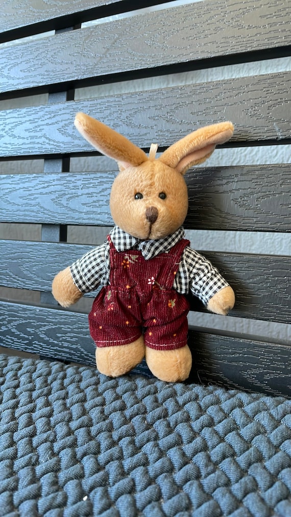 Vintage Brown Rabbit Stuffed Plush Toy Wearing Shirt and | Etsy