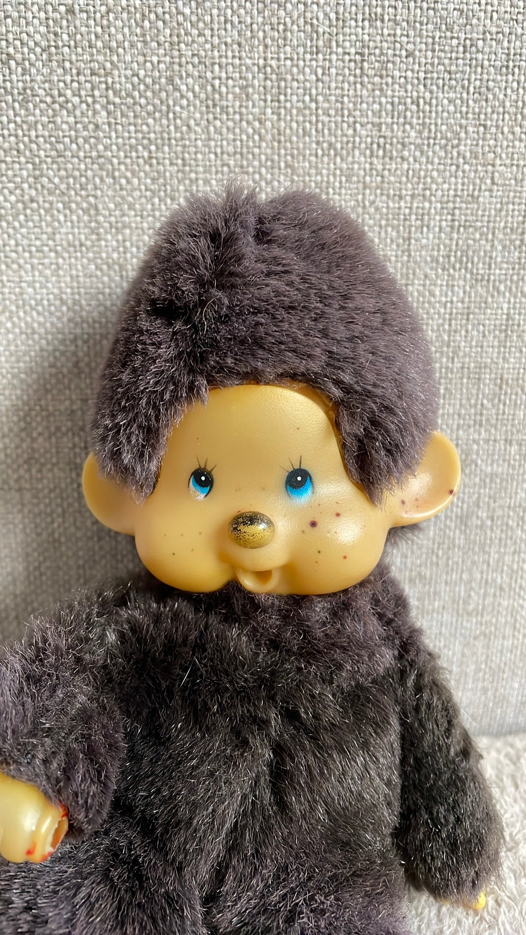 Vintage 1974 Baby Brown Monchhichi Blue Eyes Retro Plush Toy Size 8 ...