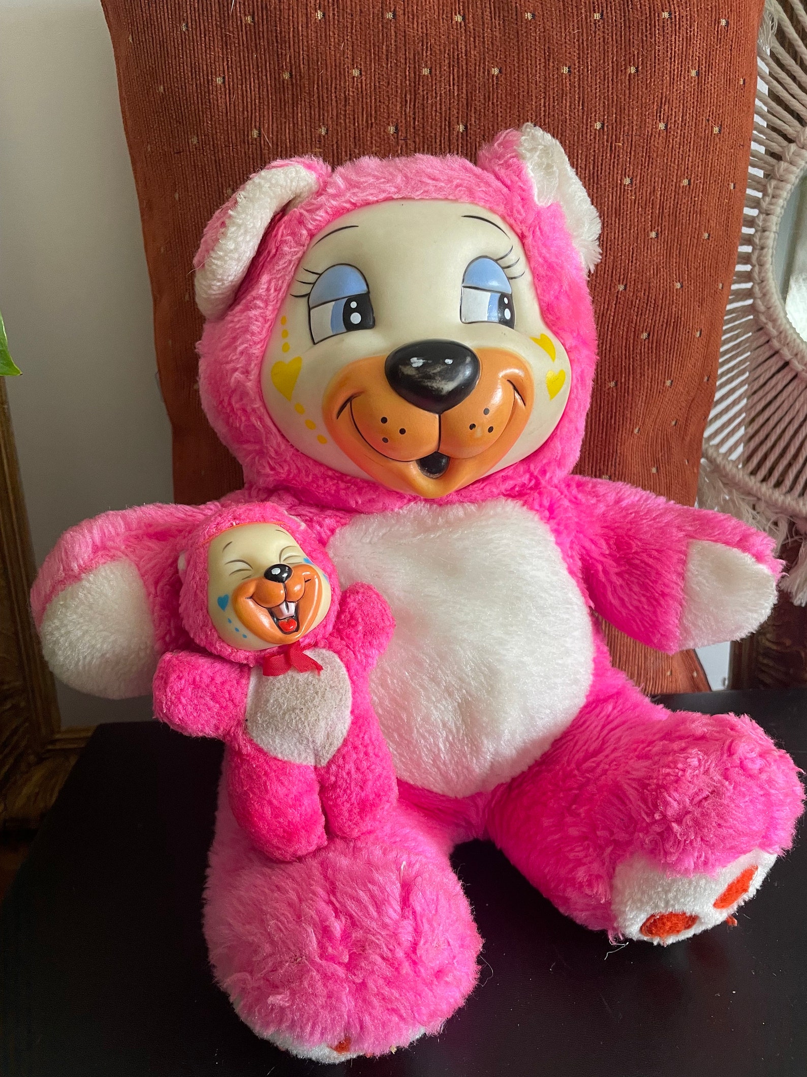 Very RARE 70s 80s Puppy Surprise Pink Dog / Teddy Bear Rubber Face With ...