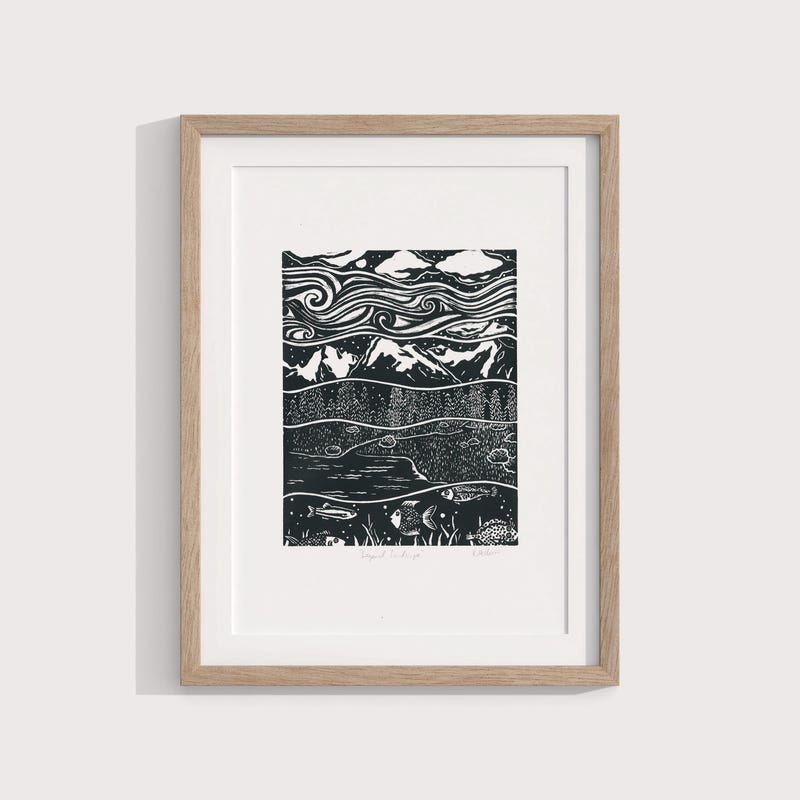 Linocut Landscape - Etsy