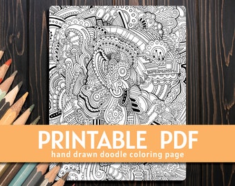 Zen Doodle Squares Coloring Page - Hand Drawn - Etsy