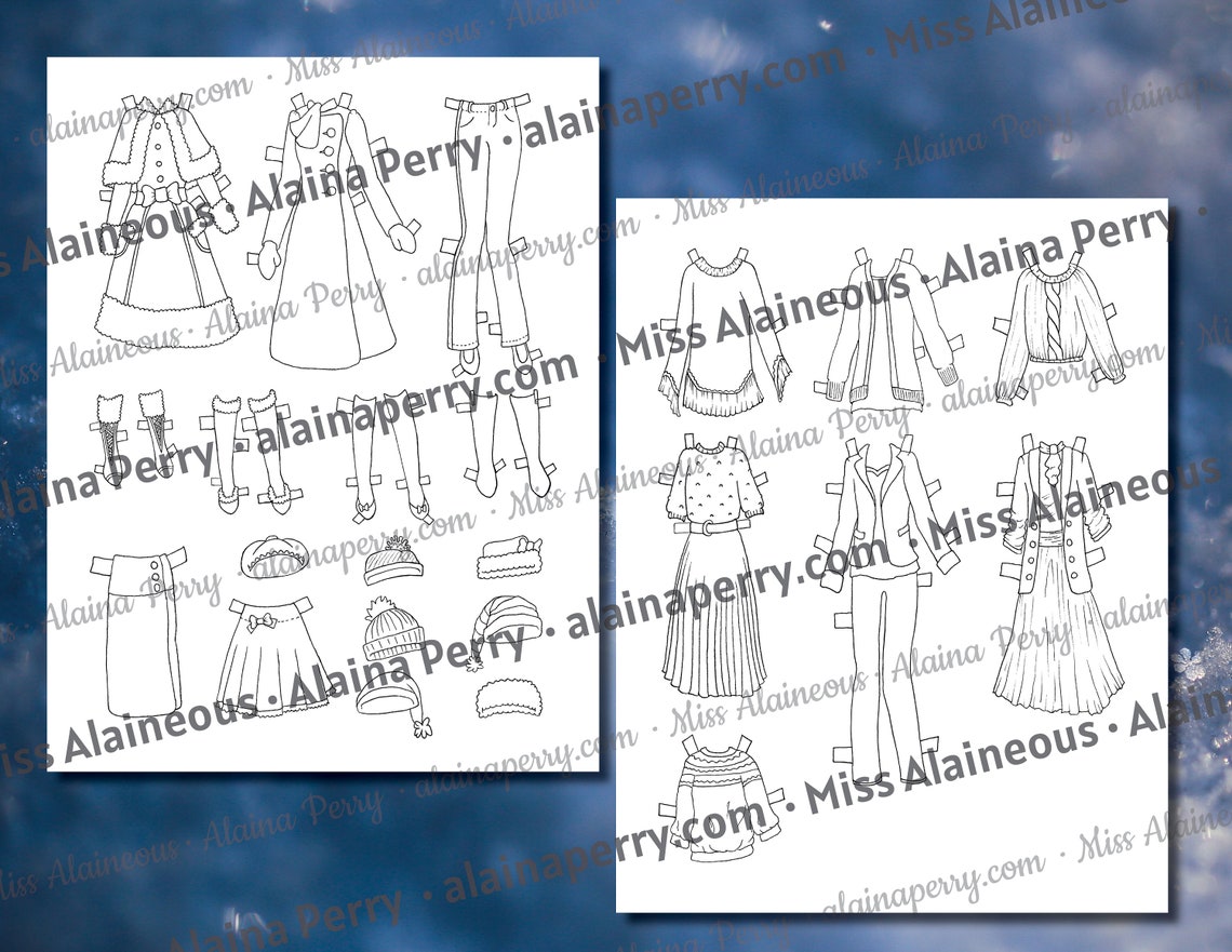 Printable Paper Doll Coloring Pages Winter Collection - Etsy