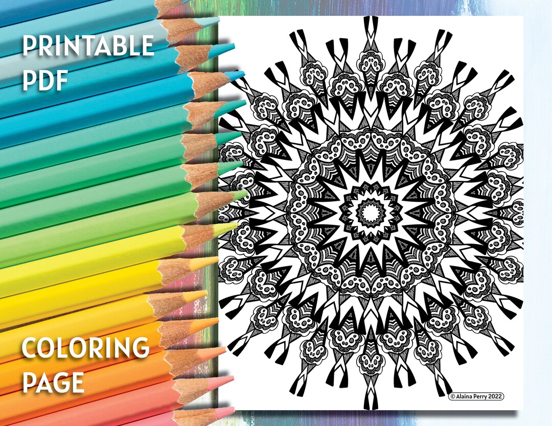 Bold Mandala Doodle Coloring Page - Etsy