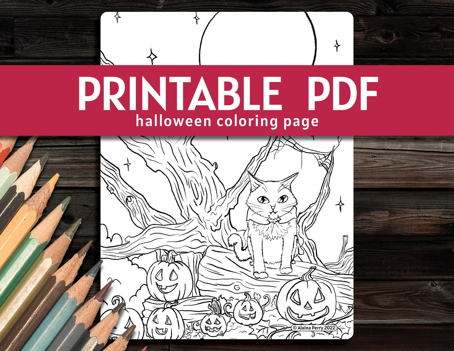 Vampire Cat Halloween Coloring Page - Printable - Etsy