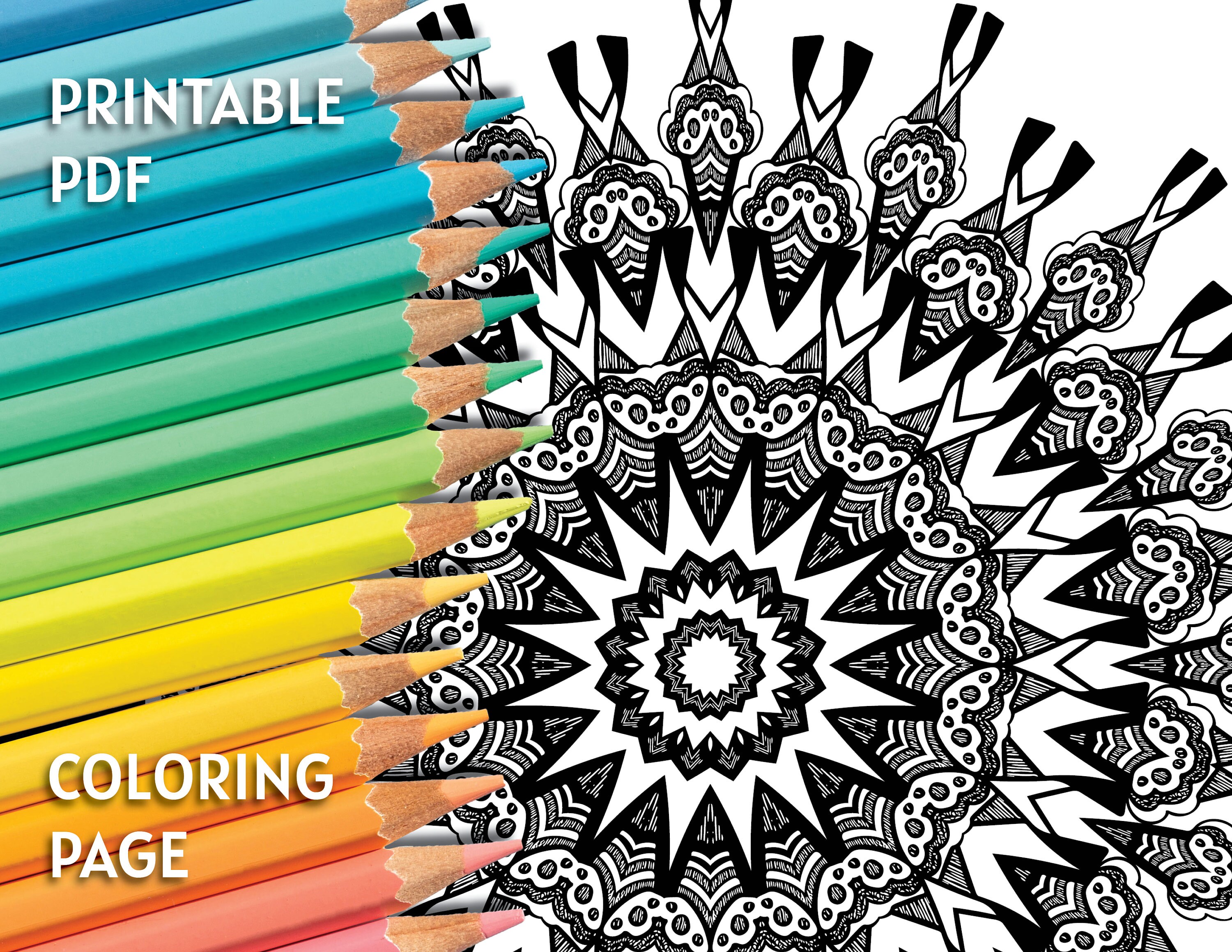 Bold Mandala Doodle Coloring Page - Etsy