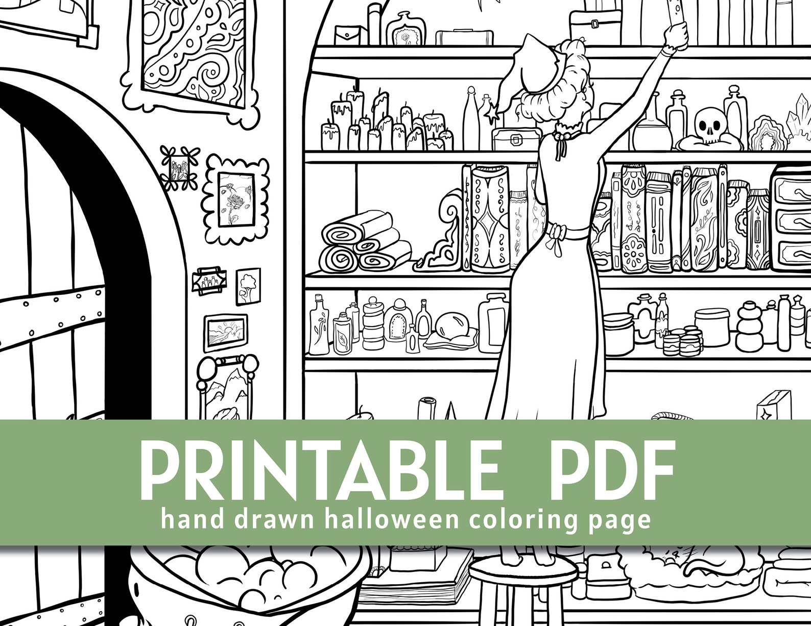 Halloween Coloring Page Witch in a Potion Room - Printable - Etsy