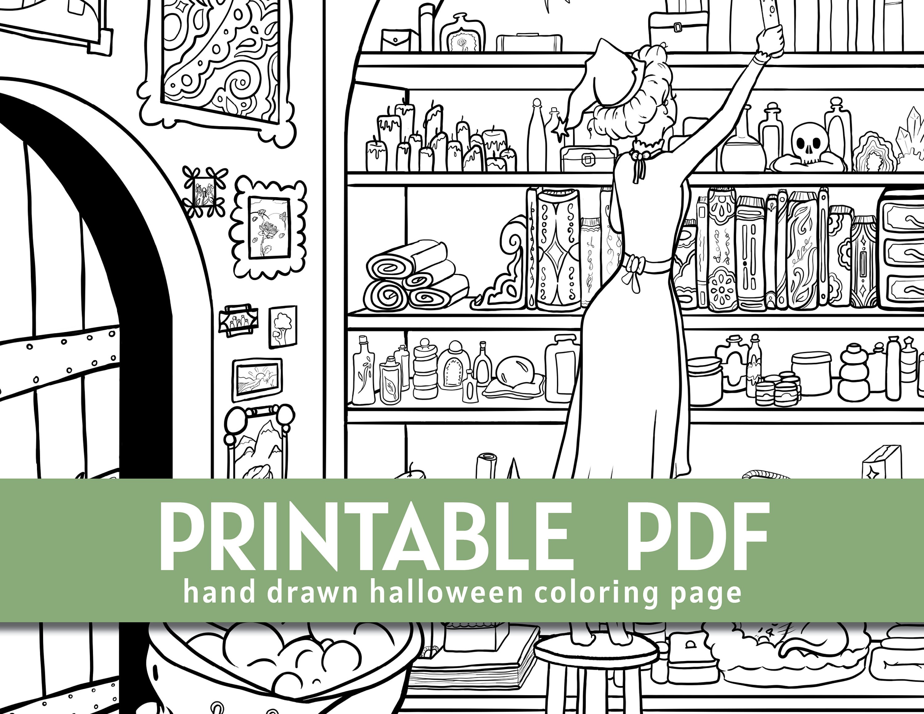 Halloween Coloring Page Witch in a Potion Room - Printable - Etsy