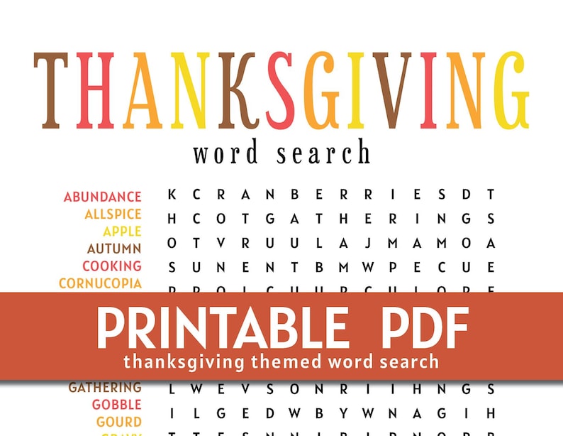 Thanksgiving Word Search - Printable - Etsy