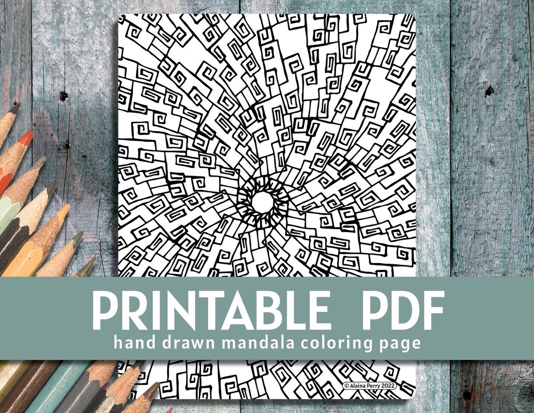 Square Coils Geometric Mandala Coloring Page Printable - Etsy
