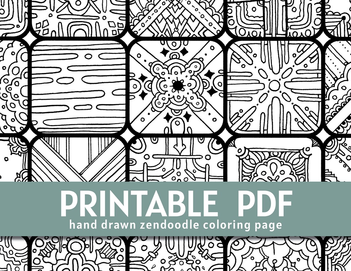 Zen Doodle Squares Coloring Page - Hand Drawn - Etsy