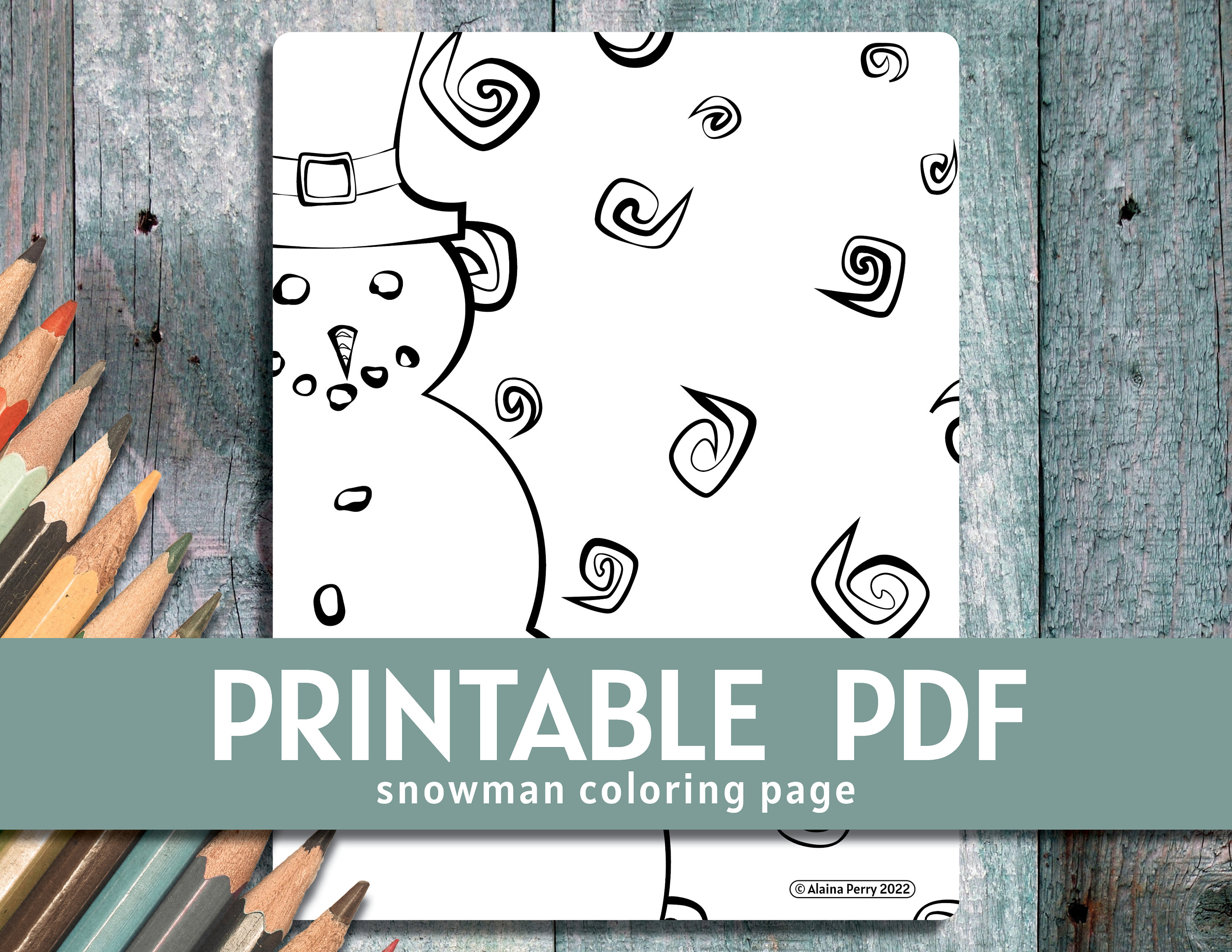 Snowman Coloring Page - Printable PDF - Etsy