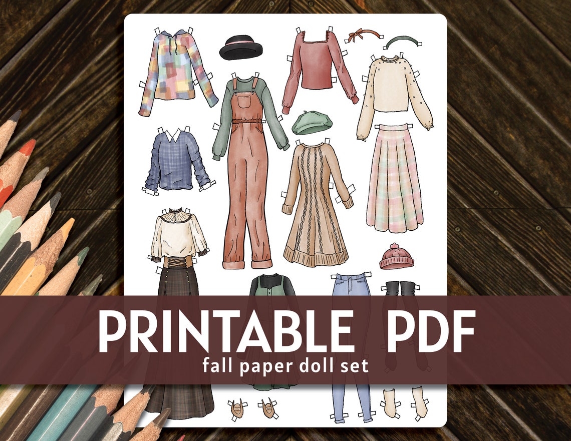 Fall Paper Doll Printable Coloring Pages Digital Download - Etsy