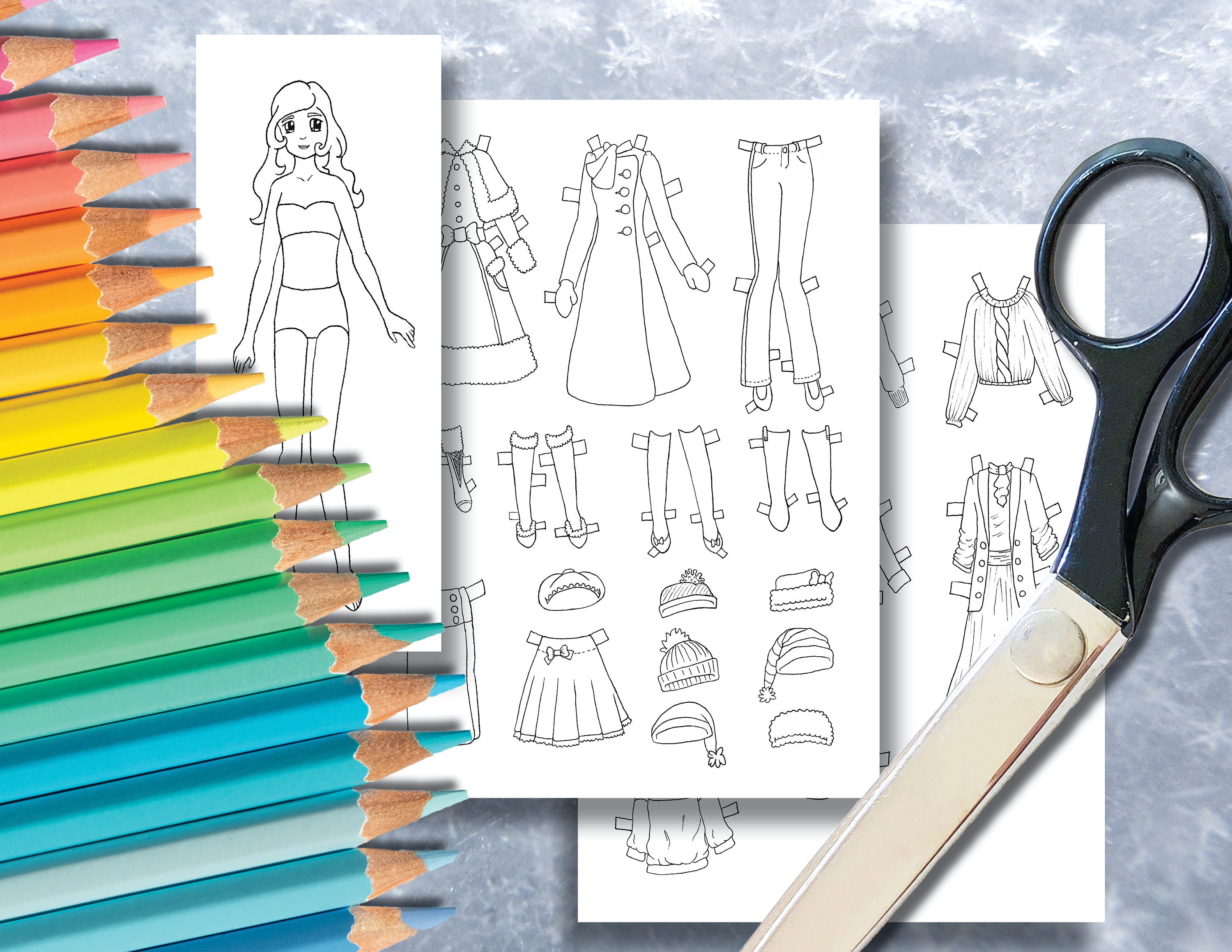 Printable Paper Doll Coloring Pages - Winter Collection - Etsy