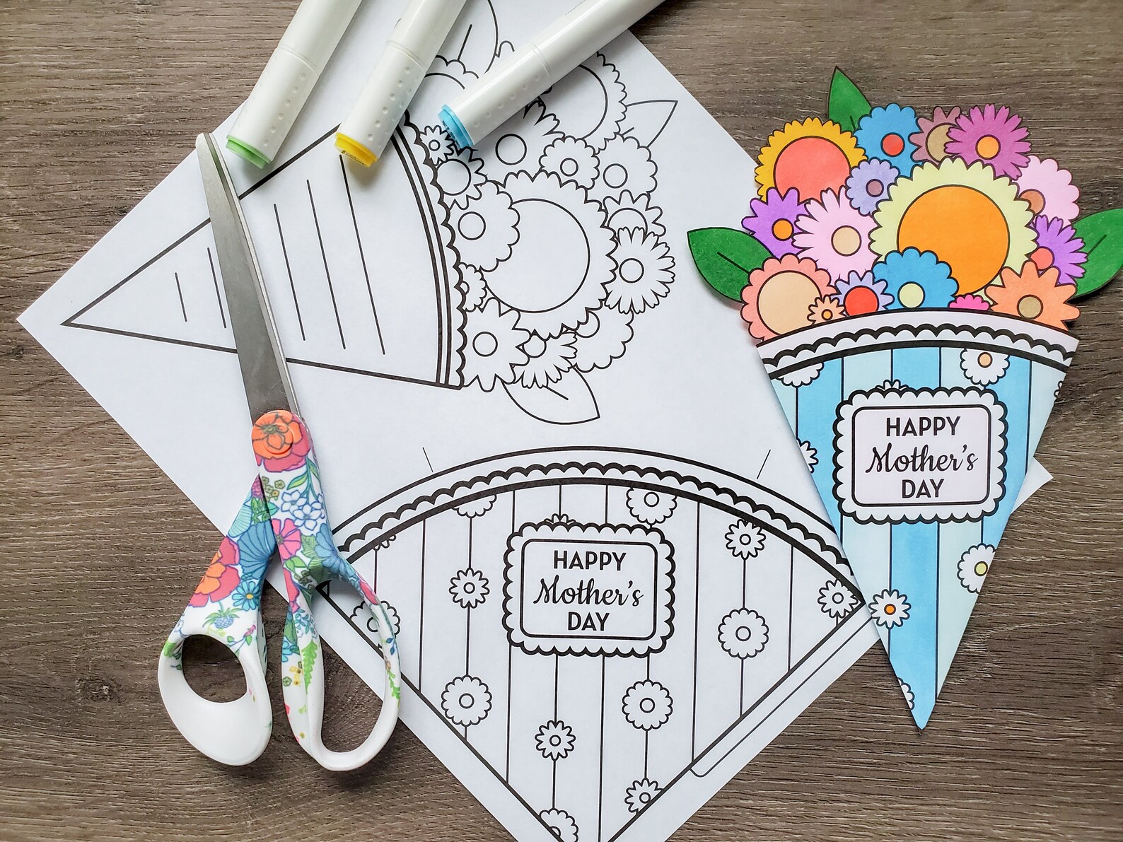 Printable Mother's Day Card - Bouquet of Flowers Coloring Card - Etsy
