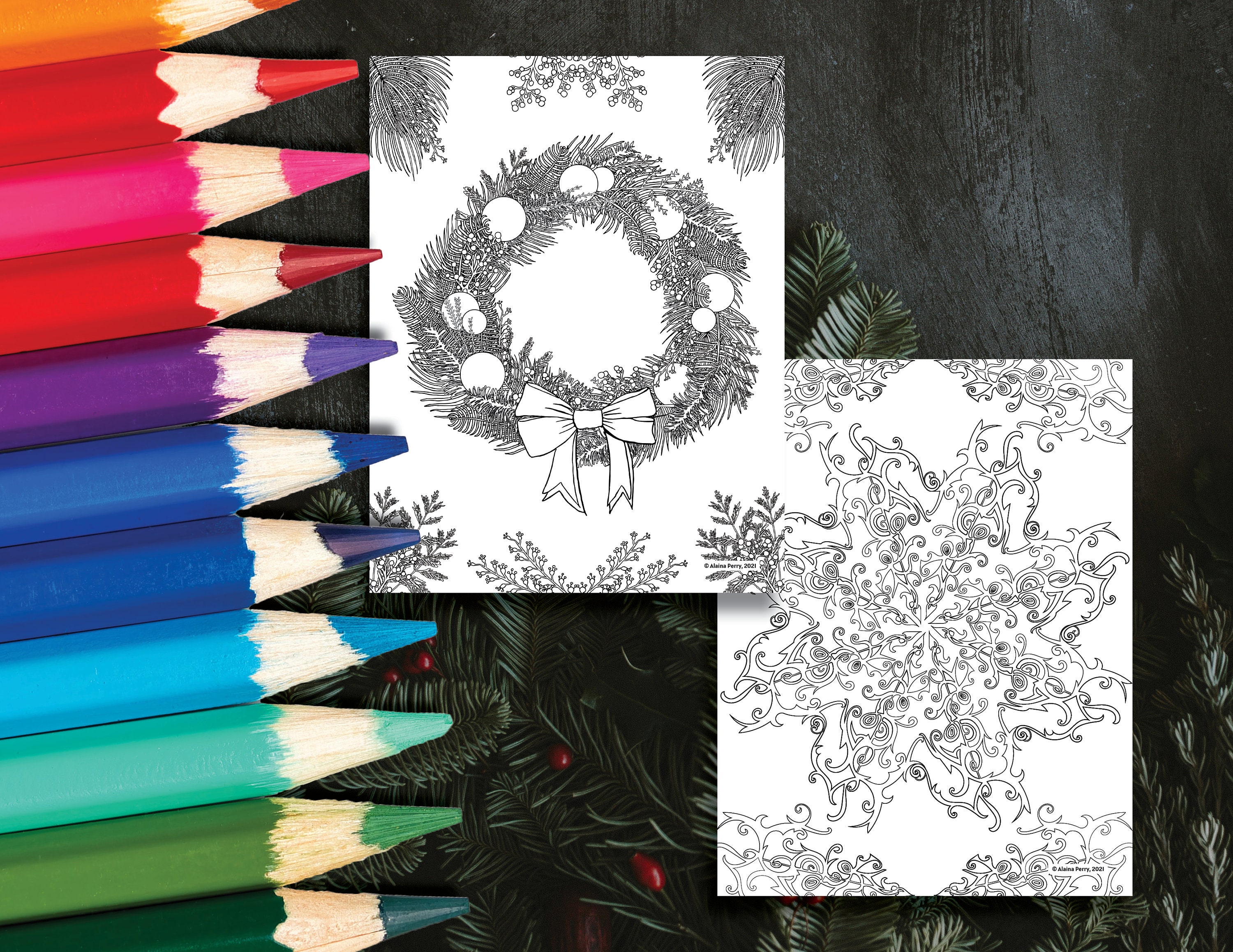 Festive Christmas Winter Printable Coloring Pages - Etsy