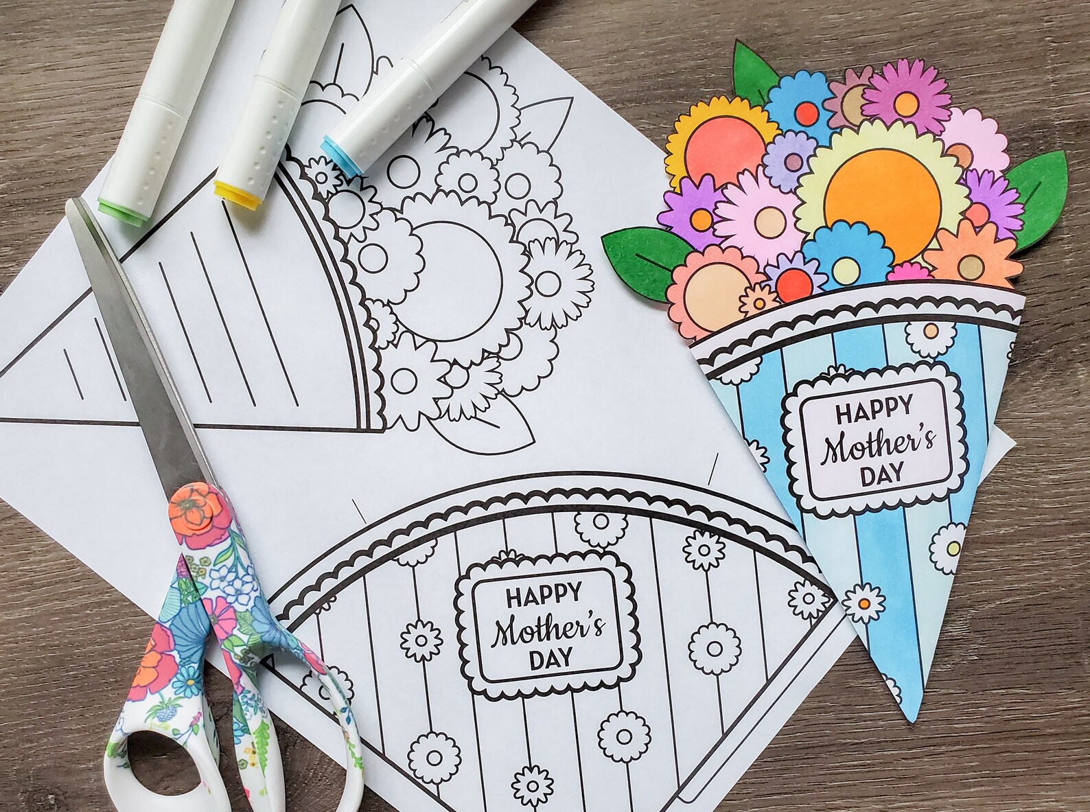 Printable Mother's Day Card - Bouquet of Flowers Coloring Card - Etsy