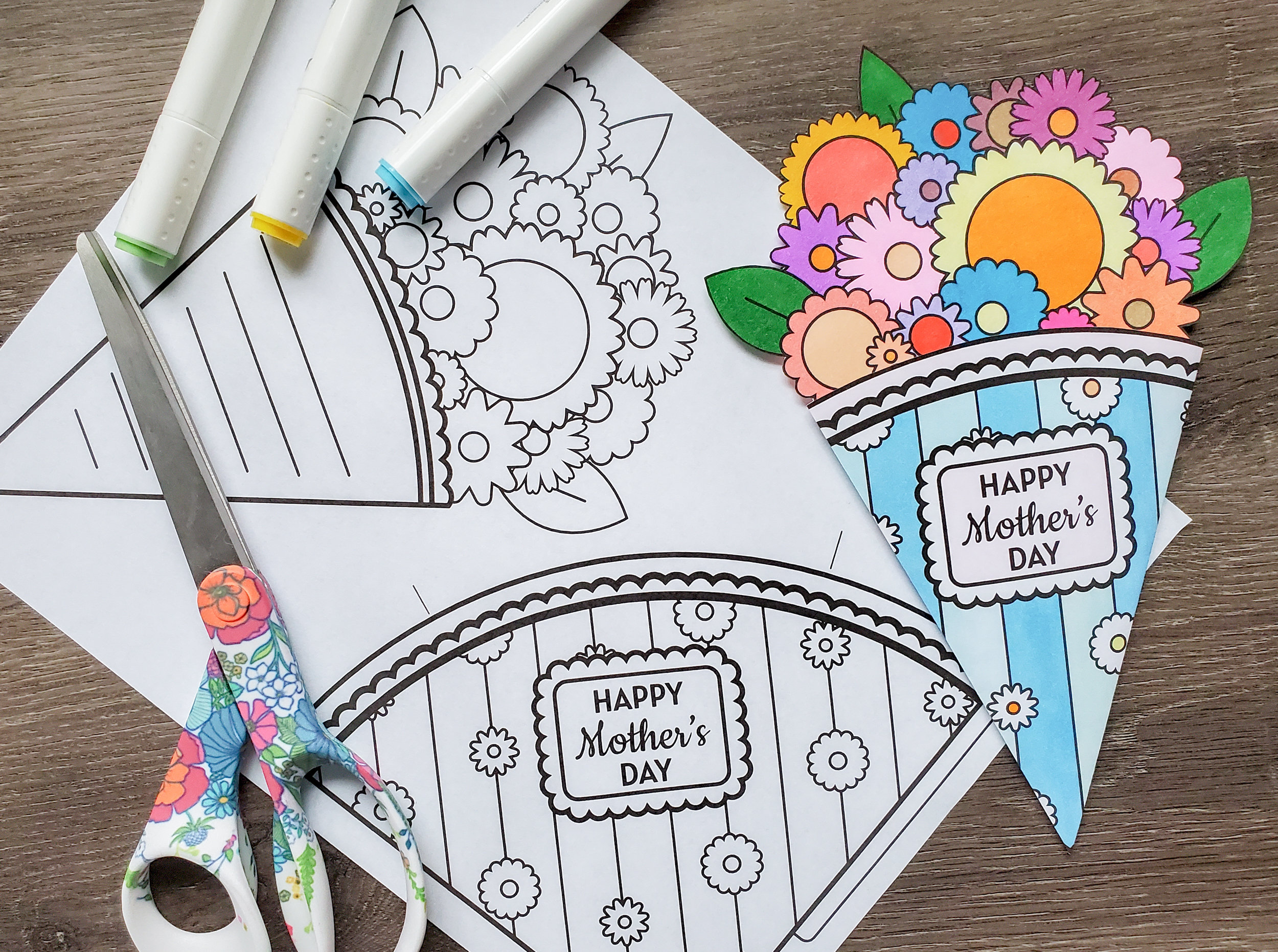 Printable Mother's Day Card - Bouquet of Flowers Coloring Card - Etsy