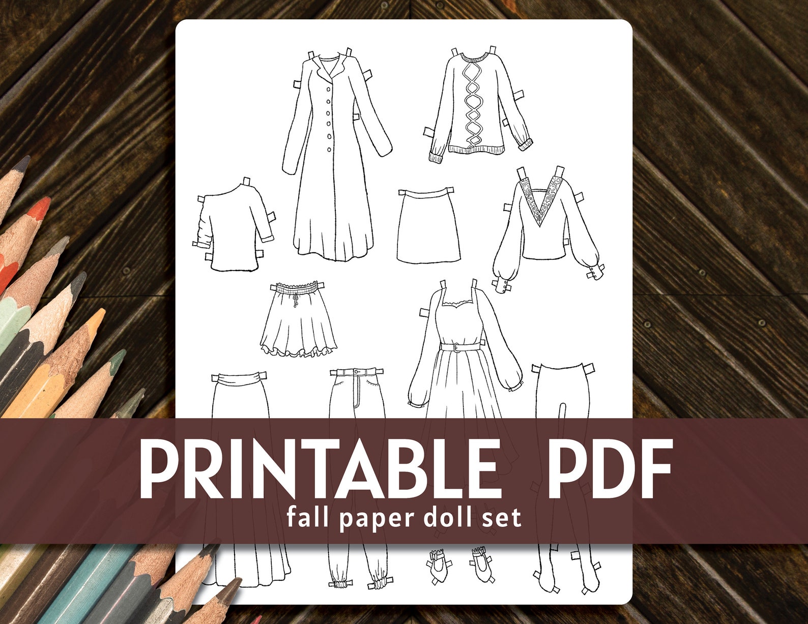 Fall Paper Doll Printable Coloring Pages - Digital Download - Etsy