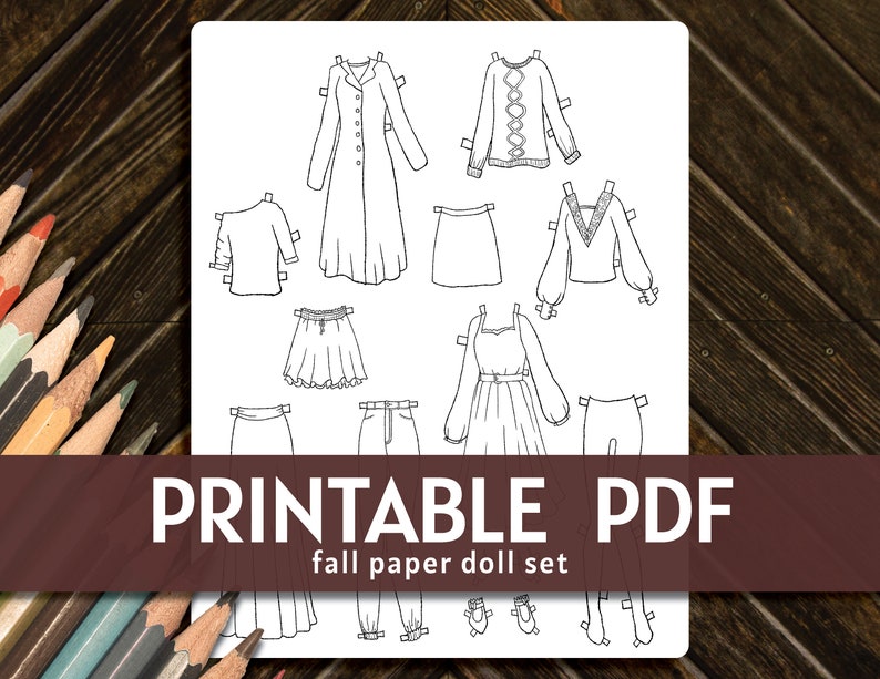 Fall Paper Doll Printable Coloring Pages - Digital Download - Etsy
