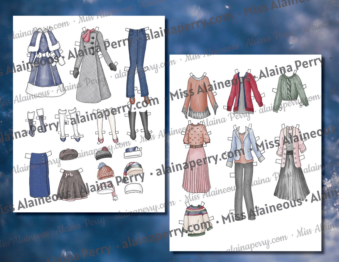 Printable Paper Doll Coloring Pages Winter Collection - Etsy