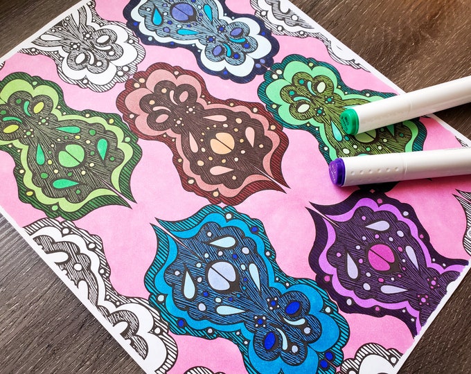 Square Coloring Page for A5 Journal, Simple Printable Coloring Page for ...