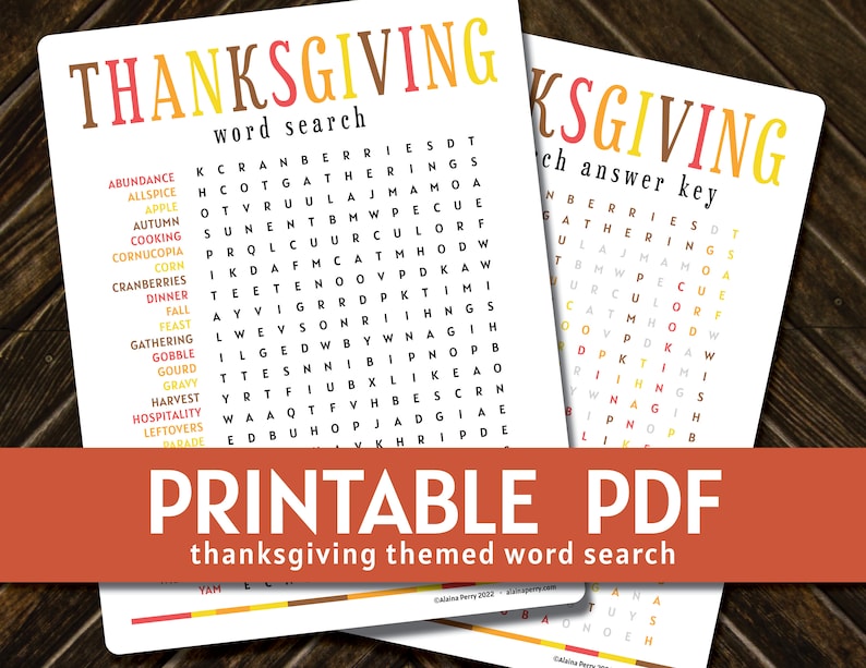 Thanksgiving Word Search - Printable - Etsy