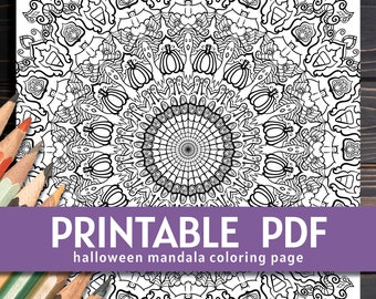 INSTANT DOWNLOAD Coloring Halloween Mandala Coloring Page Print, Doodle ...
