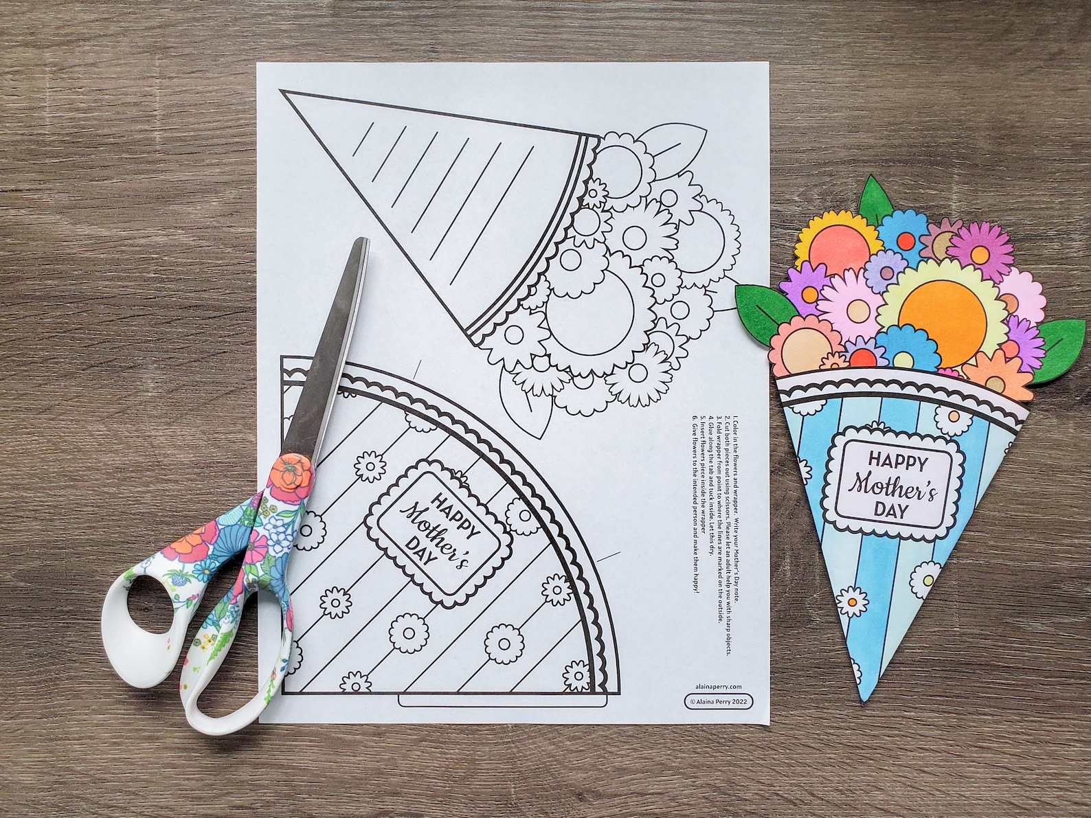 Printable Mother's Day Card - Bouquet of Flowers Coloring Card - Etsy