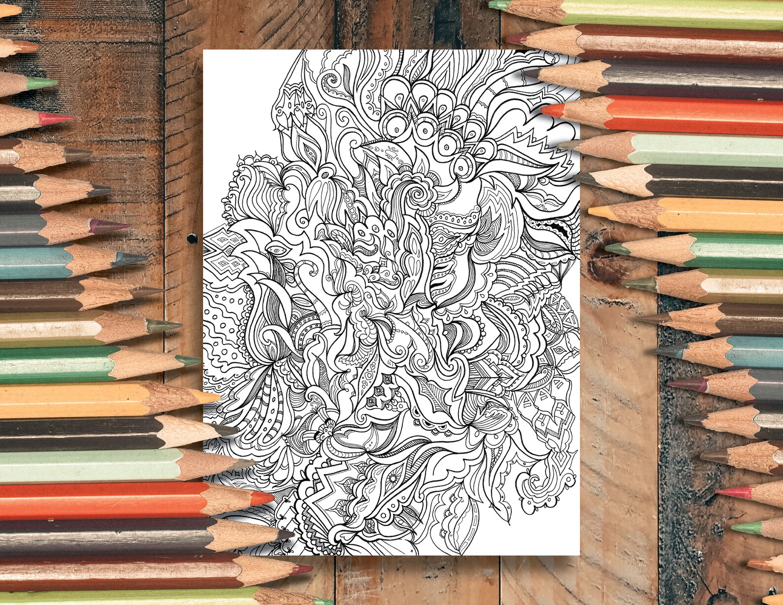 Complex Doodle Adult Coloring Page - Etsy