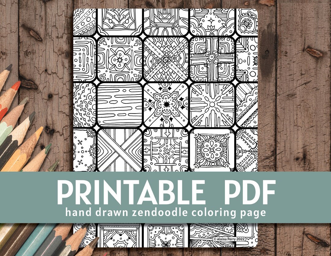Zen Doodle Squares Coloring Page - Hand Drawn - Etsy