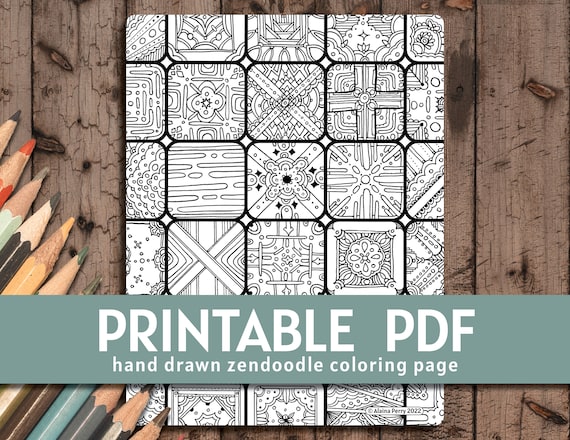 Zen Doodle Squares Coloring Page Hand Drawn - Etsy