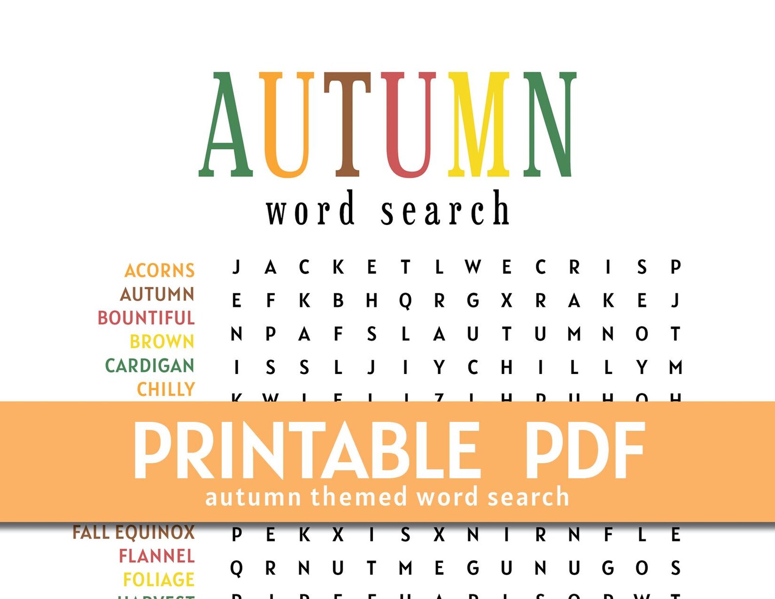 Autumn / Fall Word Search - Printable - Etsy