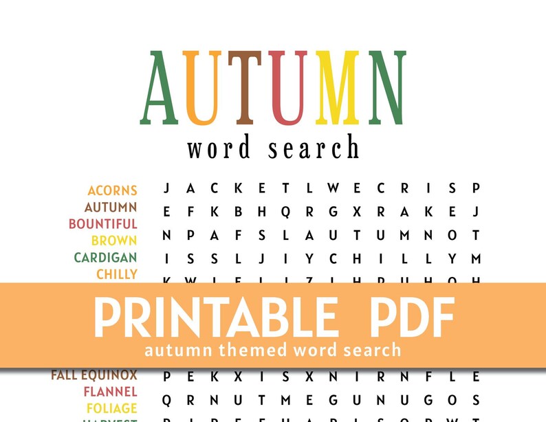 Autumn / Fall Word Search - Printable - Etsy
